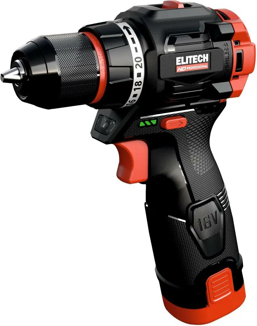 Дрель-шуруповерт аккумуляторная Elitech CD 16L2, 16 В Li-ion 2x2 Ач