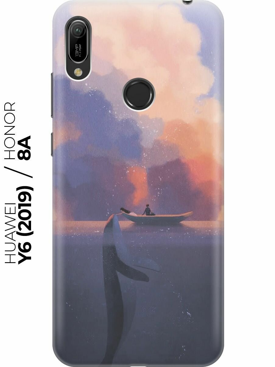 Силиконовый чехол Кит и облака на Honor 8A / 8A Pro / Huawei Y6 (2019) / Y6 Prime (2019) / Хонор 8а / 8а Про / Хуавей У6 2019 / У6 Прайм 2019