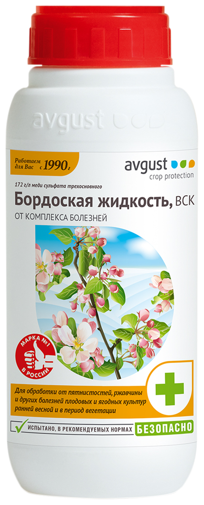 Фунгицид для ранневесенней обработки плодовых и ягодных культур AVGUST Бордоская жидкость, Арт. 42000210, 500мл