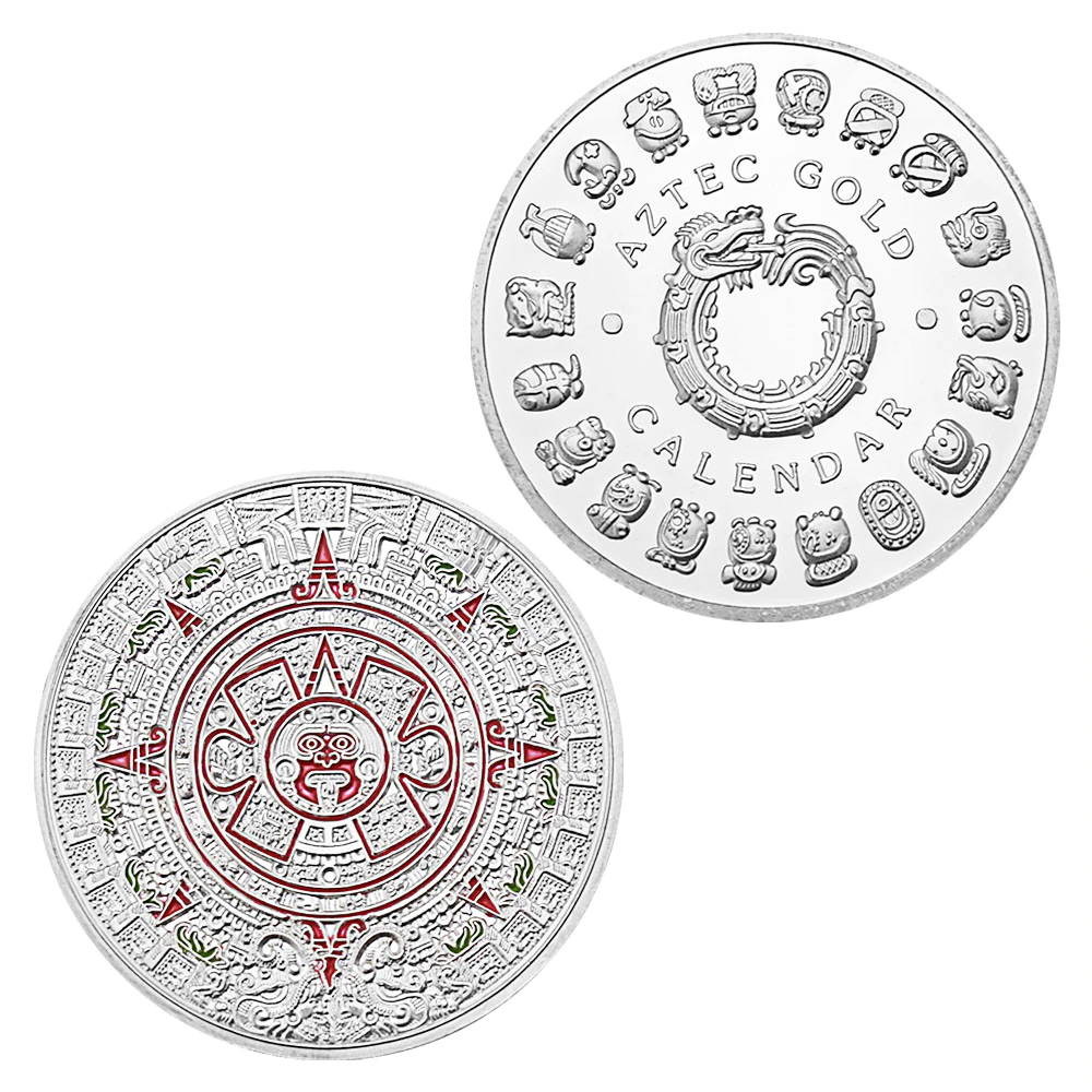 Жетон Календарь Ацтеков (цветной Майя) посеребрение