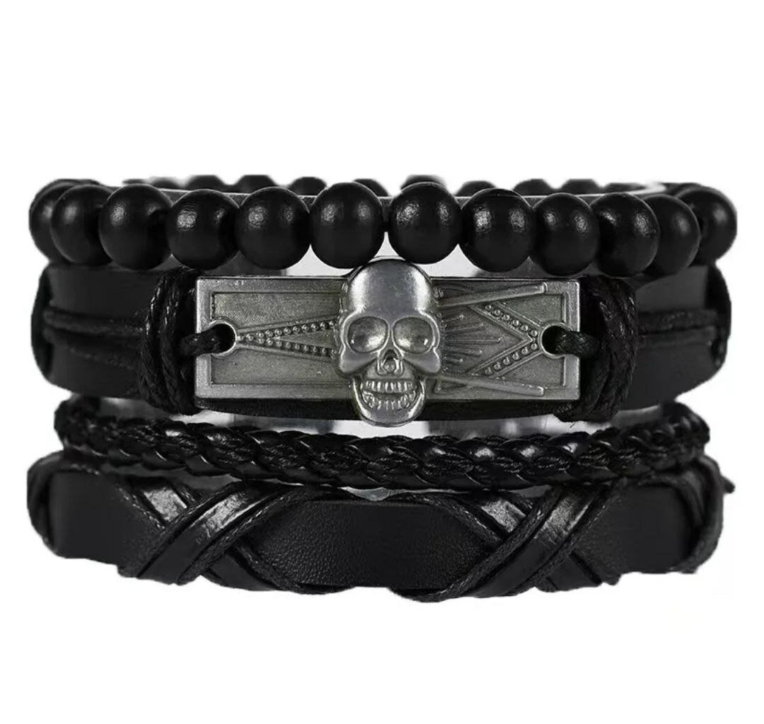 Набор браслетов, металл, дерево