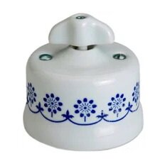 Fontini Garby белый с синим рисунком Выкл. перекрёстный, поворотный, ручка фарфор ретро белая
