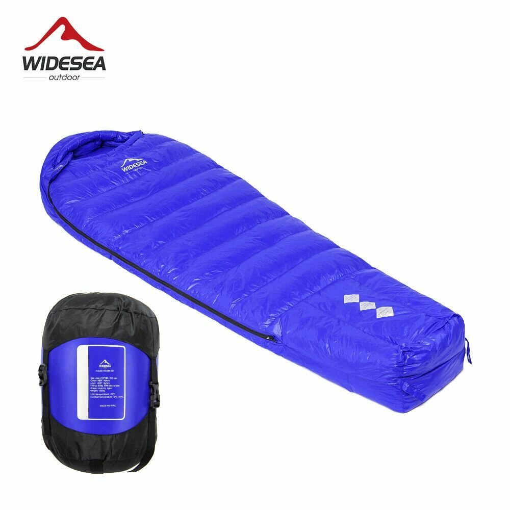 Спальный мешок пуховый Widesea WDSM-001 1200 г, утиный пух 90%, 20D нейлон, синий