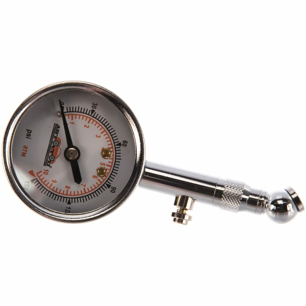 Манометр автомобильный AB-51900 CHROME "колесо" с круглой шкалой 7 атм (металл) автостоп NEW
