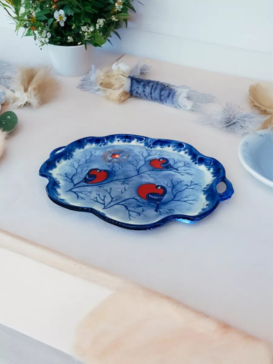 Блюдо сервировочное " Снегири"