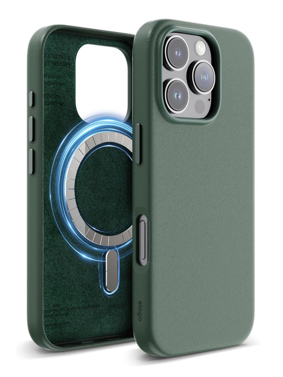 Elago для iPhone 16 Pro Max чехол PU Leather Midnight Green (MagSafe)