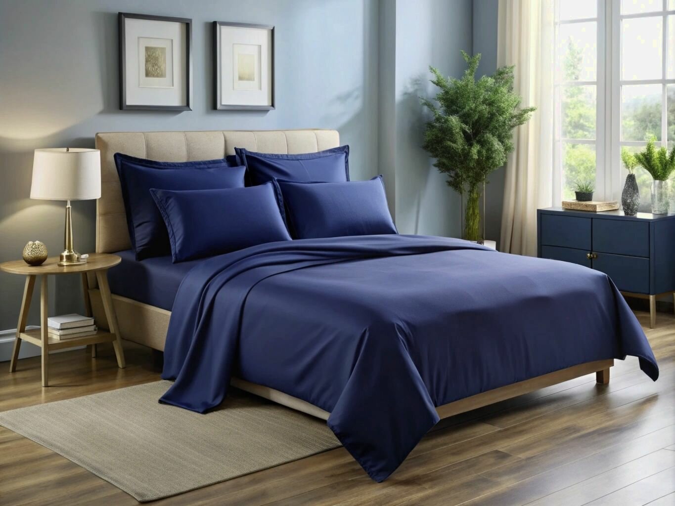 Простыня из тенселя на резинке 160х200х30 - М - 60S 4235 Темно-синий