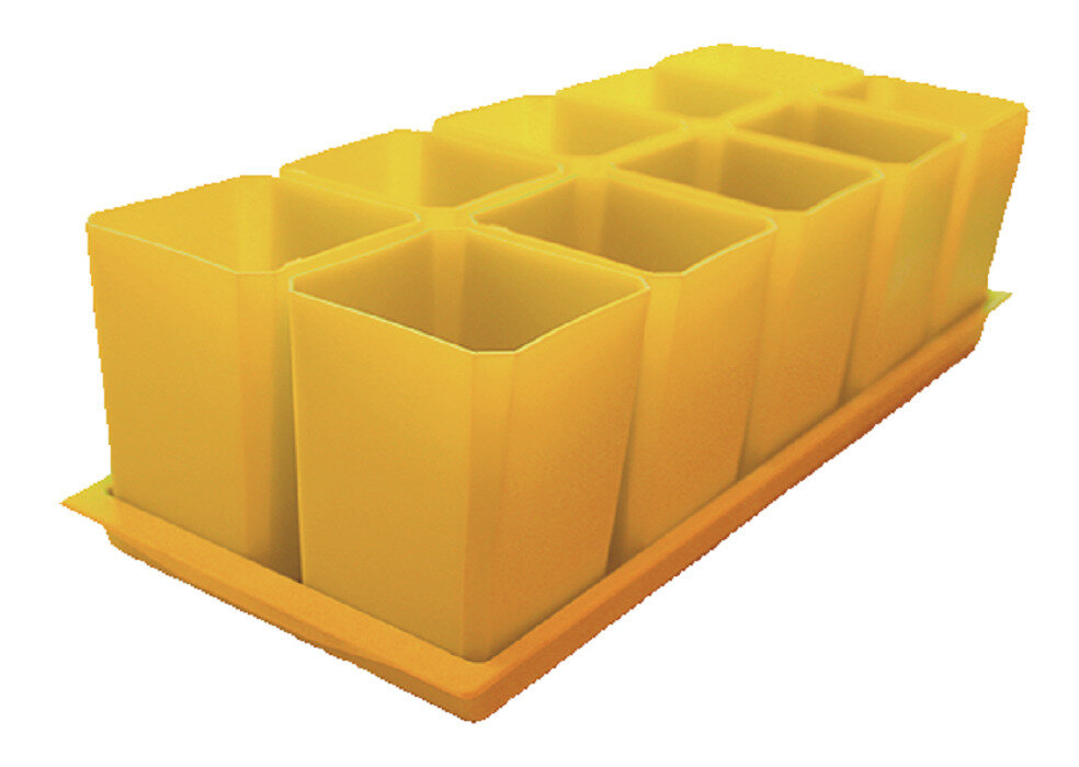 Горшки для рассады и цветов, набор из 10 горшков по 750 мл и поддона, Желтый