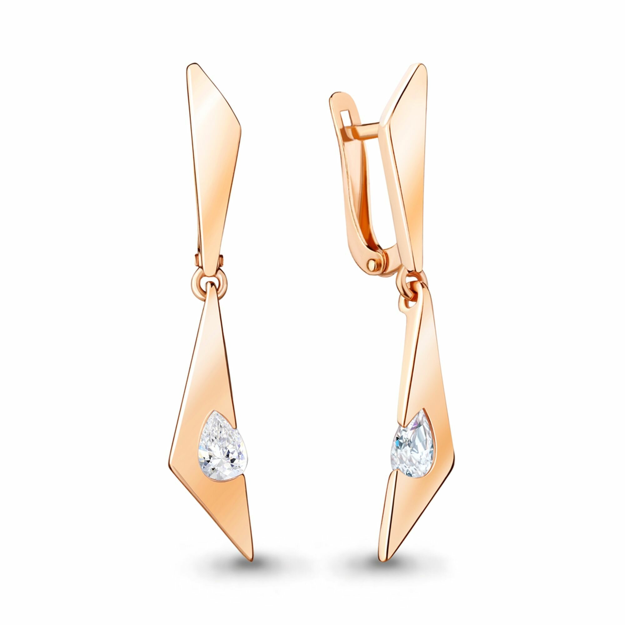 Серьги, серебро, 925 проба, золочение, фианит