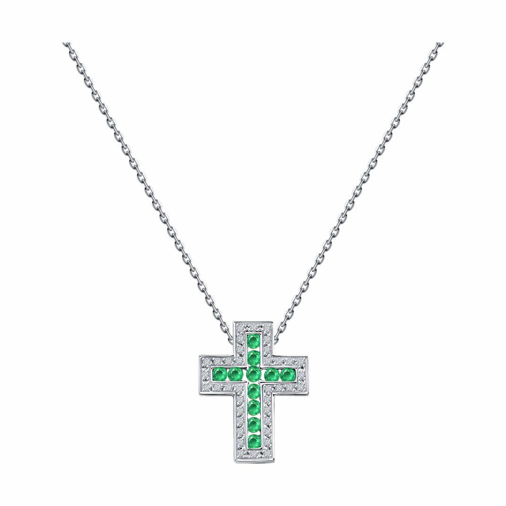 Колье, белое золото, 585 проба, изумруд, бриллиант