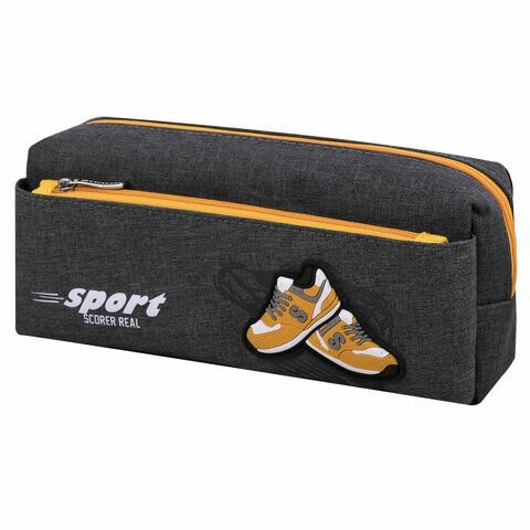 Пенал мягкий юнландия, 2 отделения, полиэстер, "Sport scorer", серый, 20х9х6 см, 271575