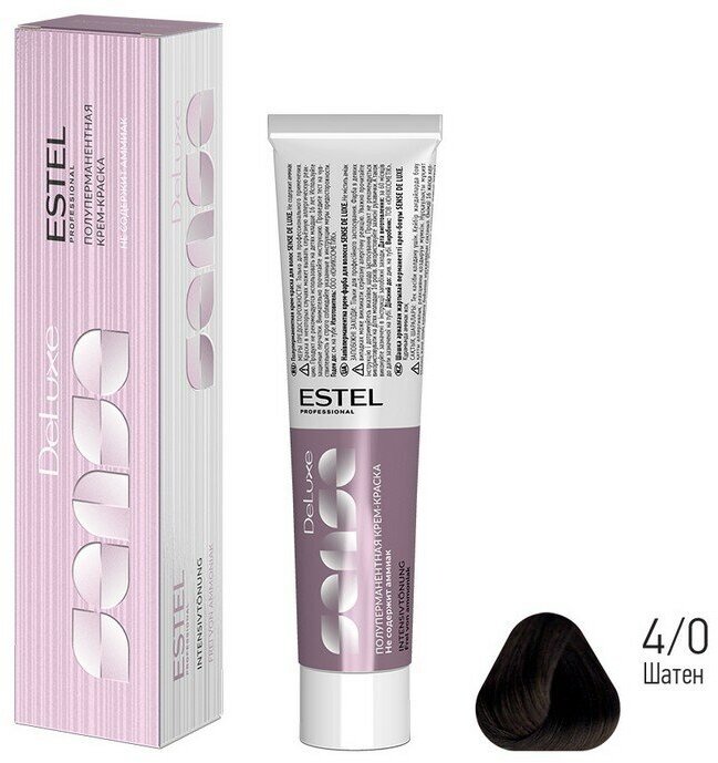 Крем-краска ESTEL De Luxe Sense полуперманентная для волос , 4/0 Шатен , 60 мл
