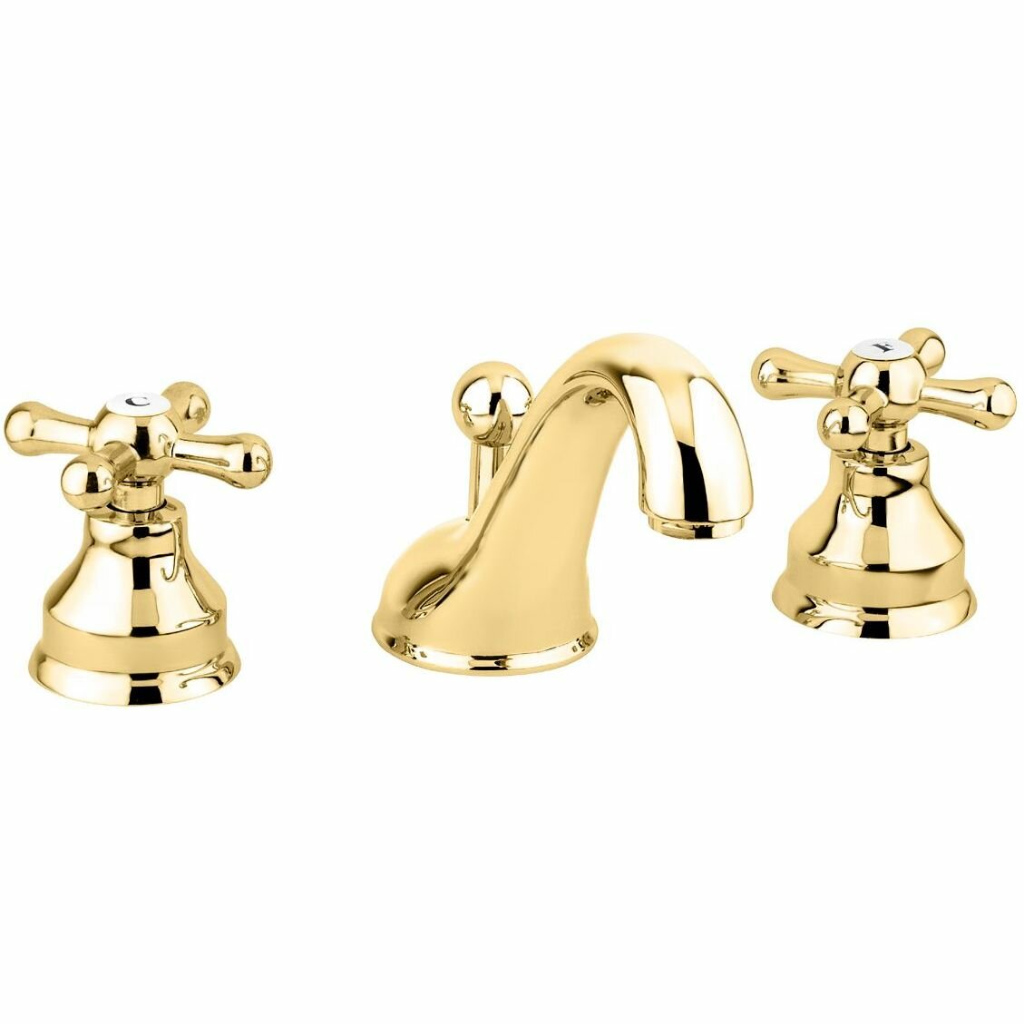 Emmevi Deco Classic, двухвентильный смеситель для раковины (излив 13 см), на 3 отверстия, с донным клапаном, цвет золото