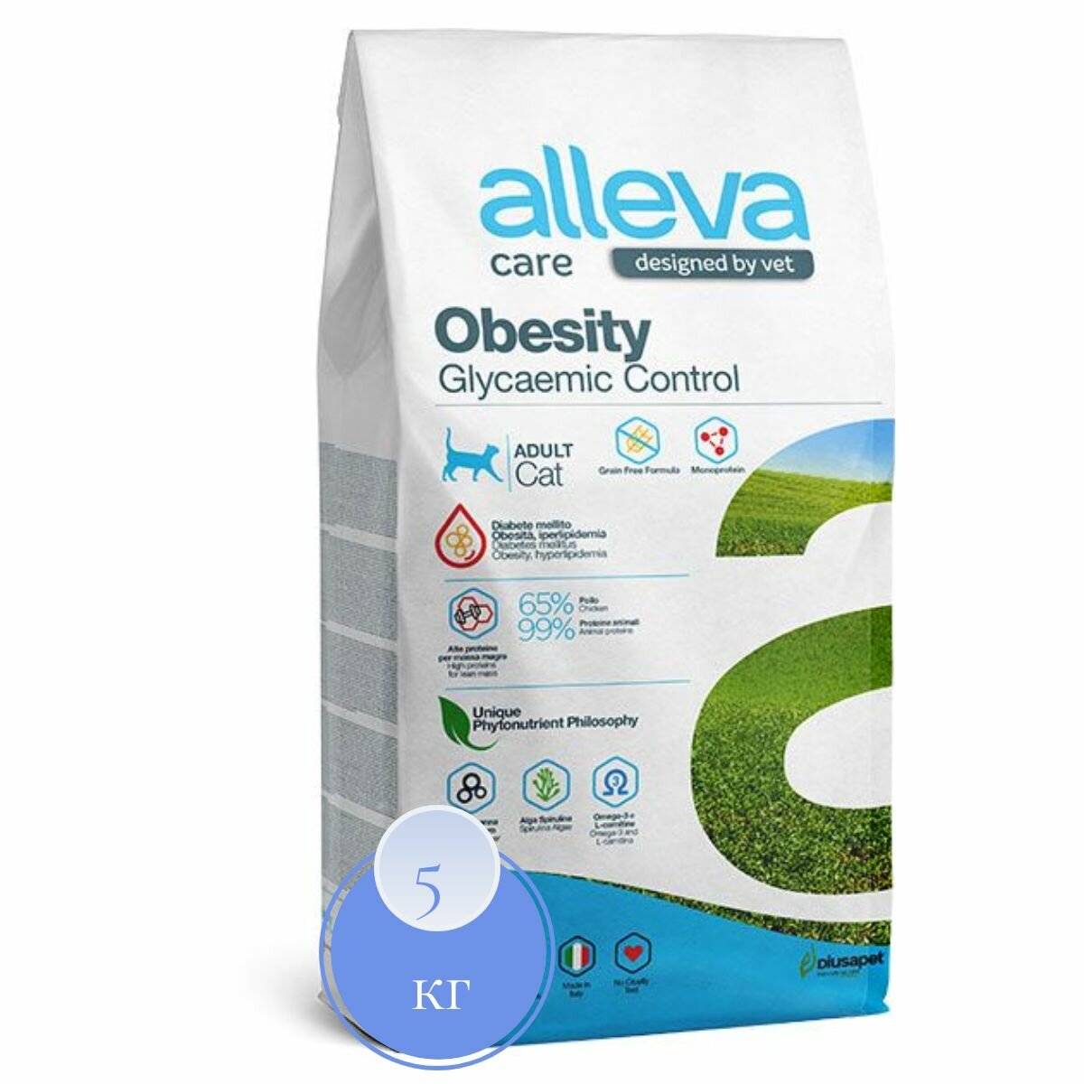 Alleva Care Обесити Контроль потребления глюкозы. Сухой корм для взрослых кошек, предназначенный для снижения избыточной массы тела, а также контроля потребления глюкозы (сахарного диабета), 1,5 кг