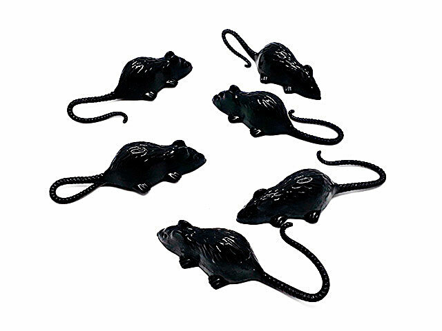 Мышки чёрные декоративные (набор 6 штук), пластмасса, размер 7 см,