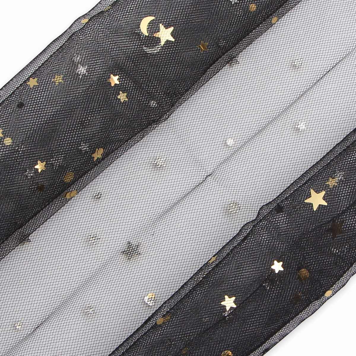 Фатин ткань для рукоделия, 50*50 см, со звездочками, черный, Айрис