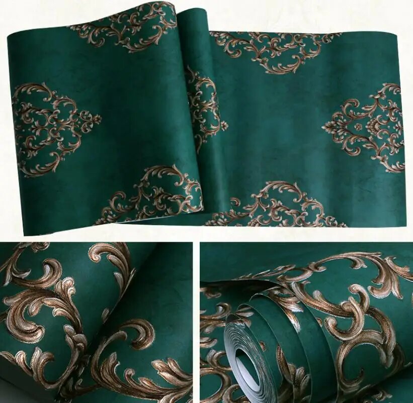 Текстильные обои Beibehang винтажные зелёные 005