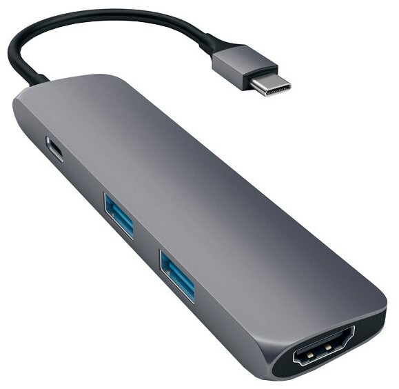 USB-концентратор Satechi Slim Aluminum Type-C Multi-Port Adapter 4K, разъемов: 4, 15 см, space gray