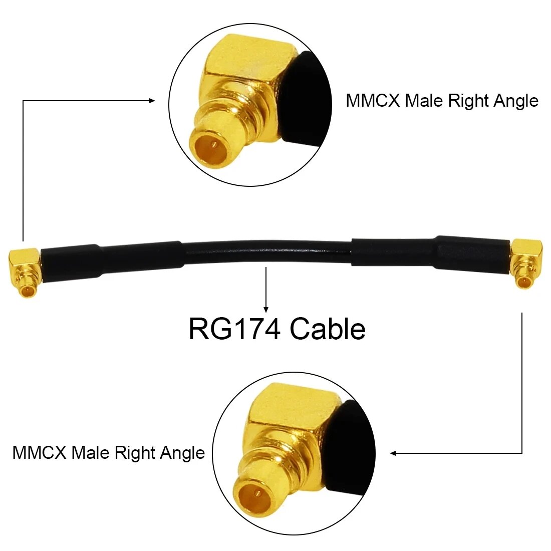 DexMRtiC MMCX кабель RG174 10/15/20/30/50/100 см 100cm, Right Angle