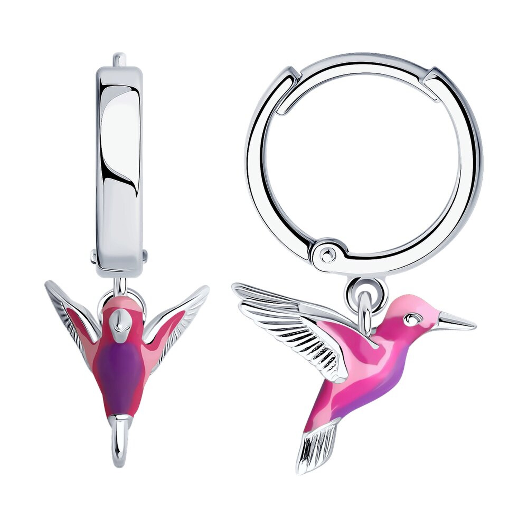 Серьги, серебро, 925 проба, родирование, эмаль