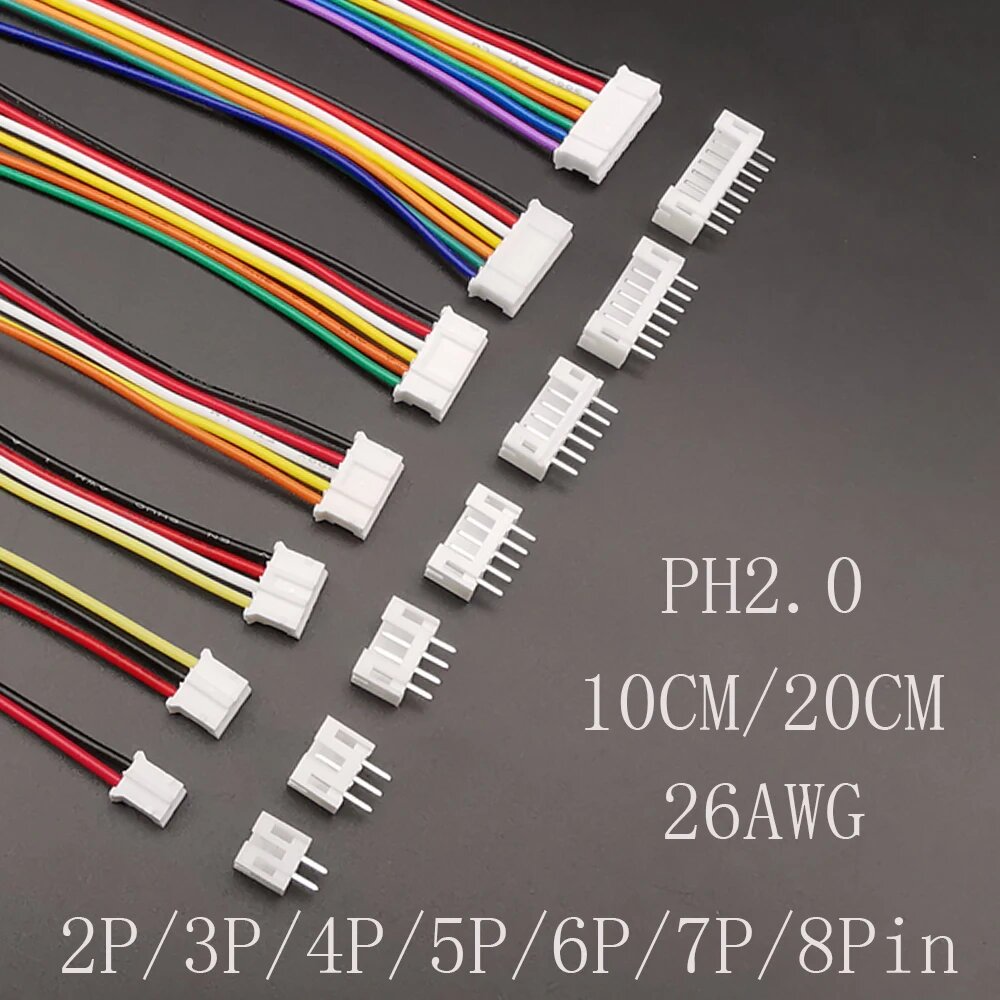 Разъемы Micro JST PH 2.0 2/3/4/5/6/7/8 pin 26AWG 5 комплектов length 20cm, 5Pin
