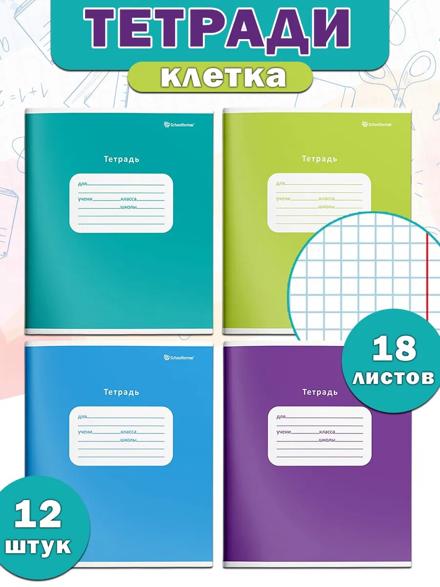 Schoolformat Тетрадь школьная в клетку 18 листов 12 штук