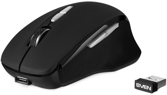 Беспроводная мышь Sven RX-590SW чрн. (бесш. кл, Bluetooth, 2,4GHz, 6+1кл, ST, 800-1600DPI, блист.)