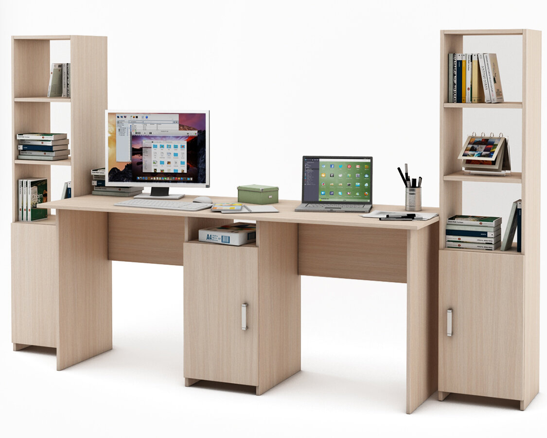 Стол письменный для школьника Лайт (Ньюкасл) 10, письменный стол, стеллажи, для двоих, ЛДСП, 245х60х149,2 см