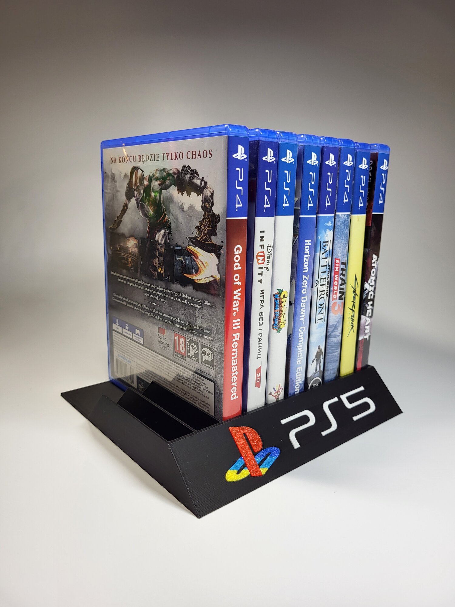 Подставка для игр Sony Playstation 5/ PS5 черная с цветным логотипом, на 10 дисков