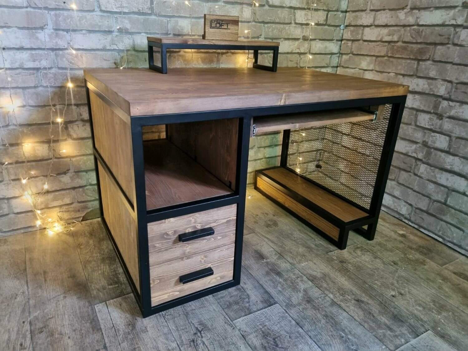 Стол EasyLOFT и полка в стиле лофт, письменный, компьютерный, 120x80x75 см, цвет орех