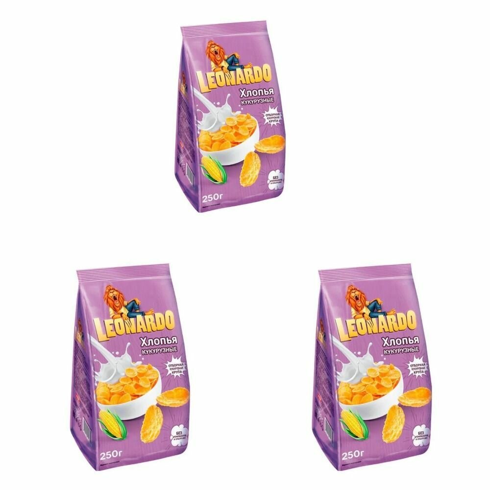 LEONARDO Хлопья кукурузные, 250 г - 3 шт