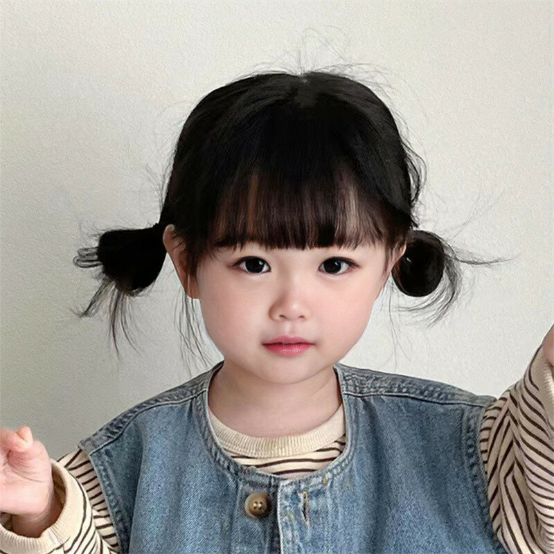 Детский парик женский прямой челка короткие волосы двойной пучок милый милый детский реквизит для фотосъемки парик головной убор в наличии