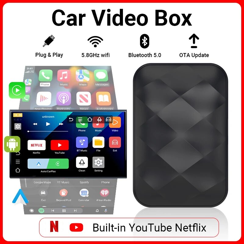 Android 14 CarPlay Smart Ai Box Android Беспроводной адаптер CarPlay Android Auto для 2GB 16GB-A