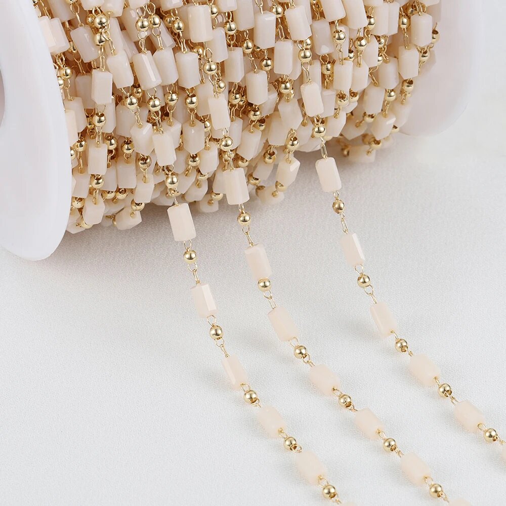 Цепочка из бисера YUTOPIE 1 метр кремовый розовый синий Beige