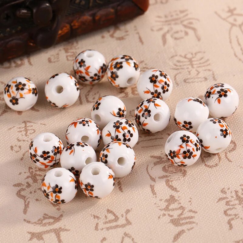Керамические бусины Siancolary 10 шт, цветочный узор, 6-12 мм Белый, 12mm, 12 Brown