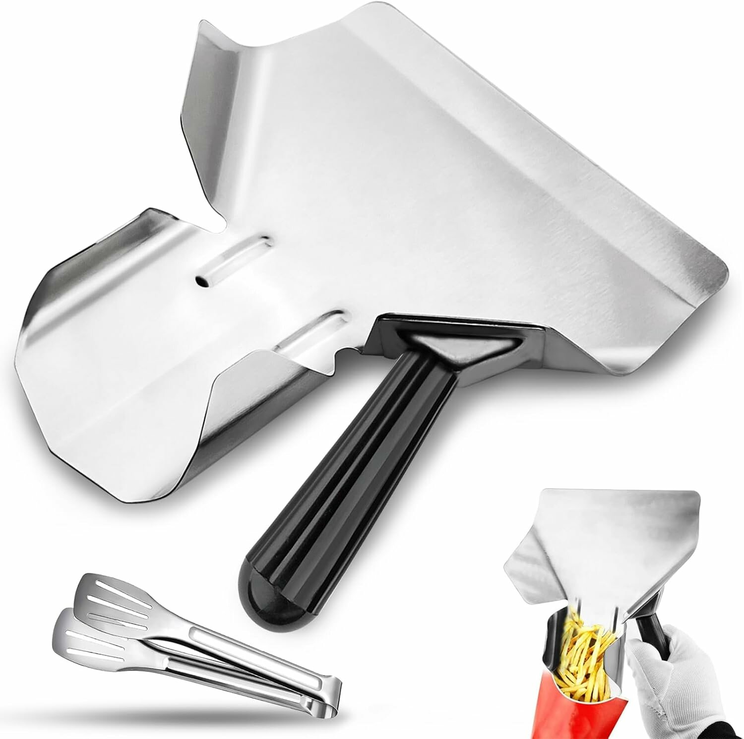 1 лопатка для картофеля фри из нержавеющей стали с ручкой, используемая для приготовления жареного попкорна и т. д.