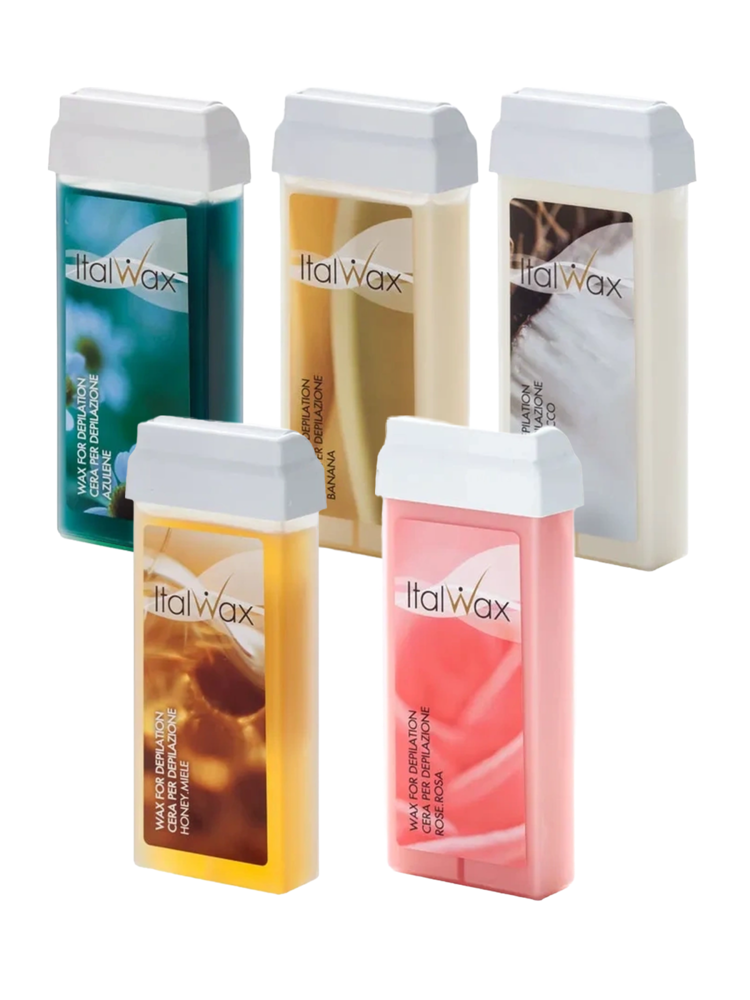 Воск в картридже ITALWAX NATURA набор из 5 шт по 100 мл, Азулен, Банан, Кокос, Мед, Роза