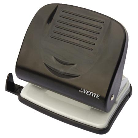 Дырокол на 30л deVente "Stripe", металл/пластик, встроенная линейка со шкалой, съемный поддон для конфетти, черный