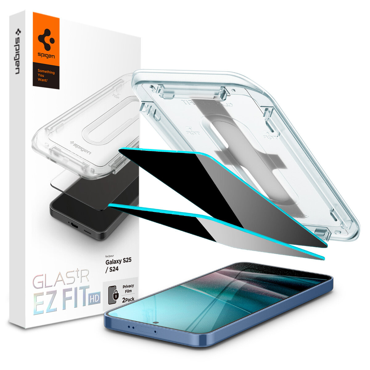 Защитное стекло Spigen на Samsung Galaxy S25 / S24 (AGL09308) Glas.tR EZ Fit HD (Privacy) / Спиген стекло для Галакси С25, олеофобное покрытие, антишпион