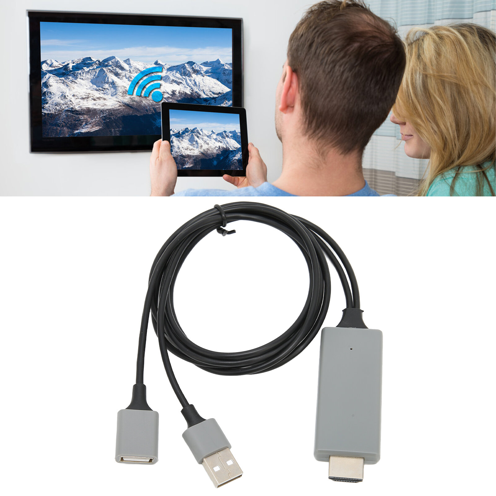 Адаптер кабеля HDTV 1080P HD Multimedia Interface для телевизора, дисплея, проектора Noir, материал TPU, память DDR 1Gbit, выход HD Multimedia Interface, спецификация HD Multimedia Interface 1.4 версии, разрешение до 1080P, поддерживаемые системы iOS и