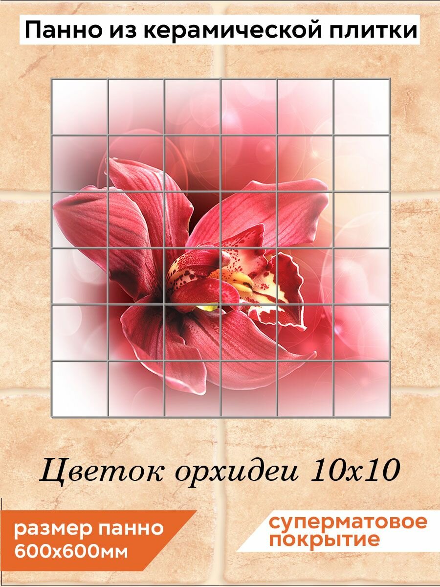 Панно из плитки Fres-co "Цветок орхидеи 10х10", керамическое, декоративное, полуглянцевое, 60х60 см