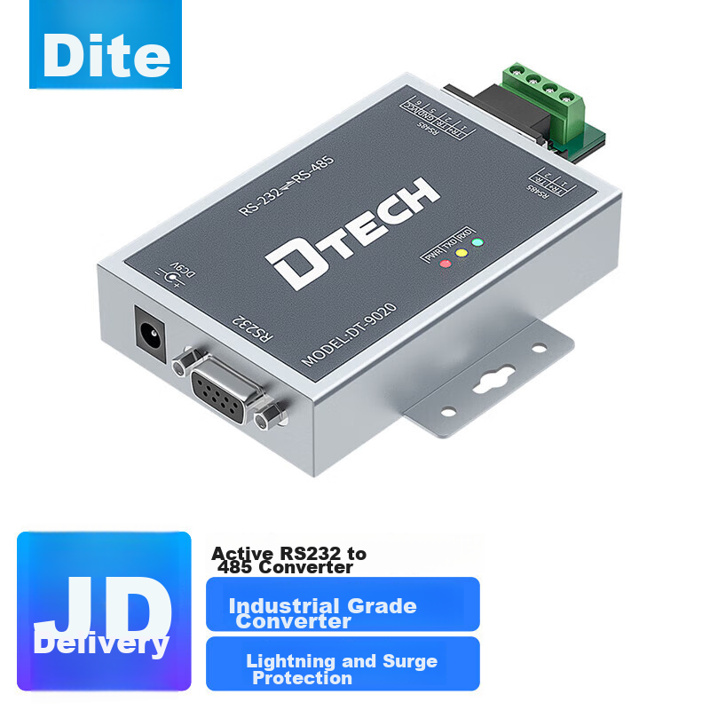 DT-9020, Active RS232 to RS485 Converter, Bidirectional Data Transfer, Industrial-Grade 9-Pin Serial Communication Protocol, Lightning And Surge Protection Converter