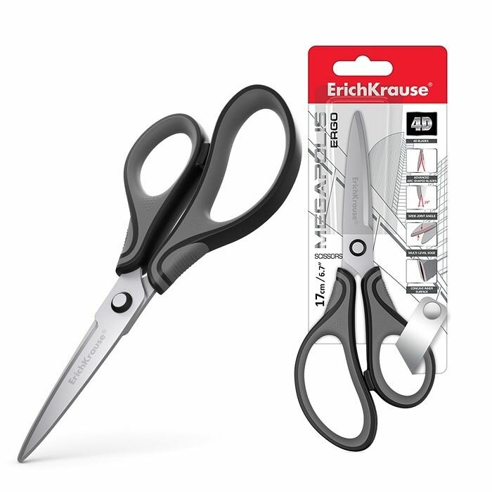 Ножницы Erich Krause Megapolis Ergo, 17 см, цвет серо-черный (48162)