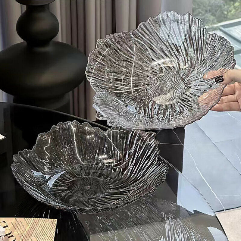 CAIZHI Fruit Plate, Home Living Room Luxury, Candy Nuts Snacks Dried Fruit Storage Tray, Transparent Gray Ice Fruit Plate CZ6856