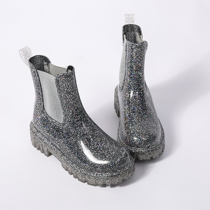 Летние полусапожки корейская версия резиновых сапог, женская модная одежда для отдыха на природе, толстые резиновые сапоги для отдыха на природе, нескользящие износостойкие высокие каблуки, водонепроницаемая обувь