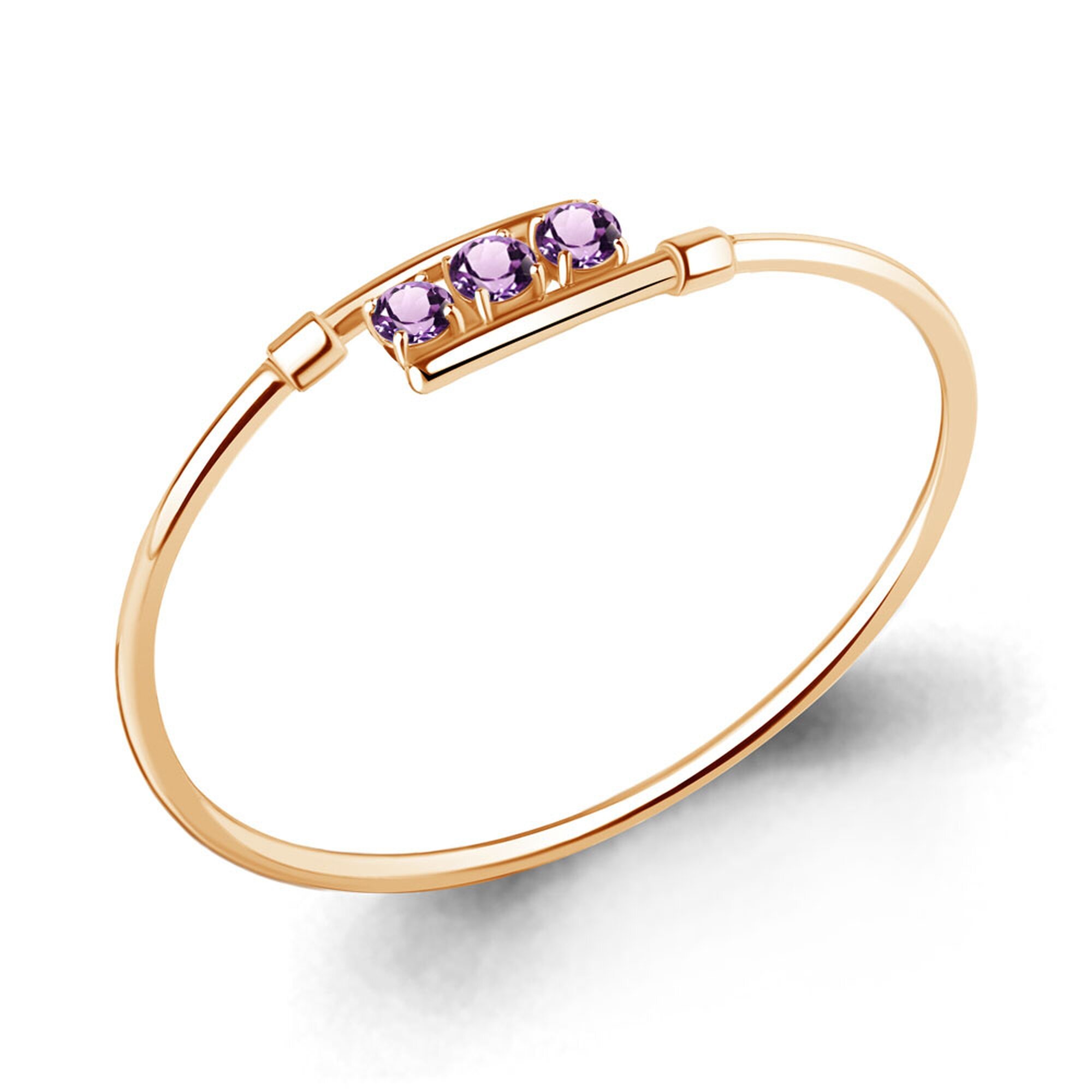 Жесткий браслет, серебро, 925 проба, золочение, аметист