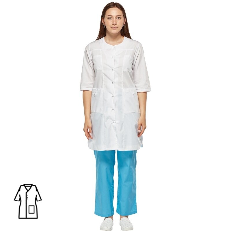 Халат для медицинского персонала КНР женский, цвет белый, размер 60-62, на рост 158-164