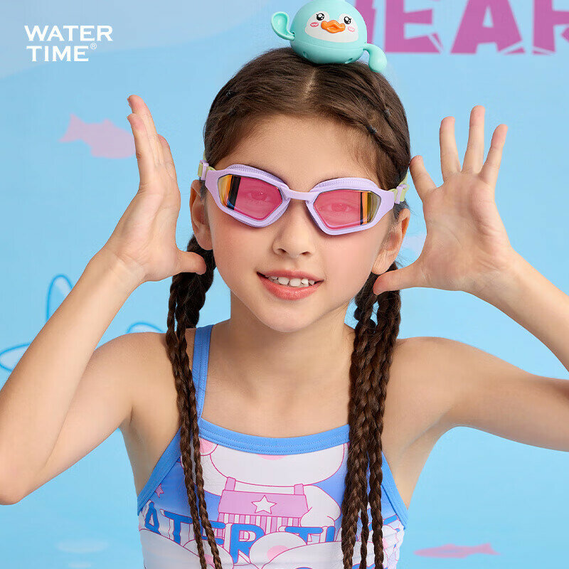 WATERTIME Kids Swimming Goggles 6-12 Years Anti-fog Coating Professional Swim Goggles 10-15 Years UV Protection Purple
