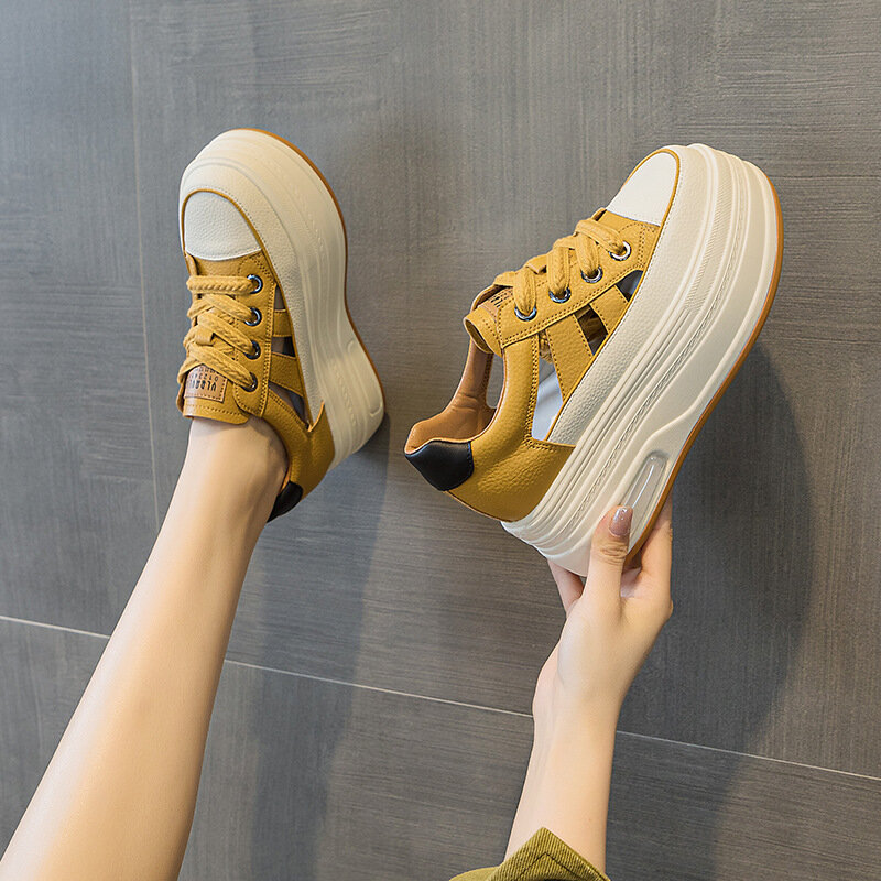Женские туфли небольшого размера, лето 2025, новые, на толстой подошве, с танкеткой, на платформе и с внутренней частью, увеличивающей рост, повседневные туфли для женщин
