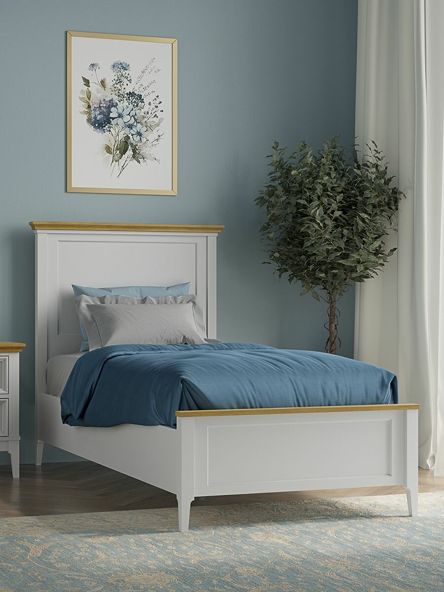 Кровать из массива сосны Спальня Квадро-С 90 (белый лак-антик 24)